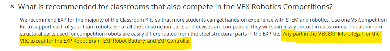 2682: R19a and R17a: VEX EXP Parts Clarification : Robot Events