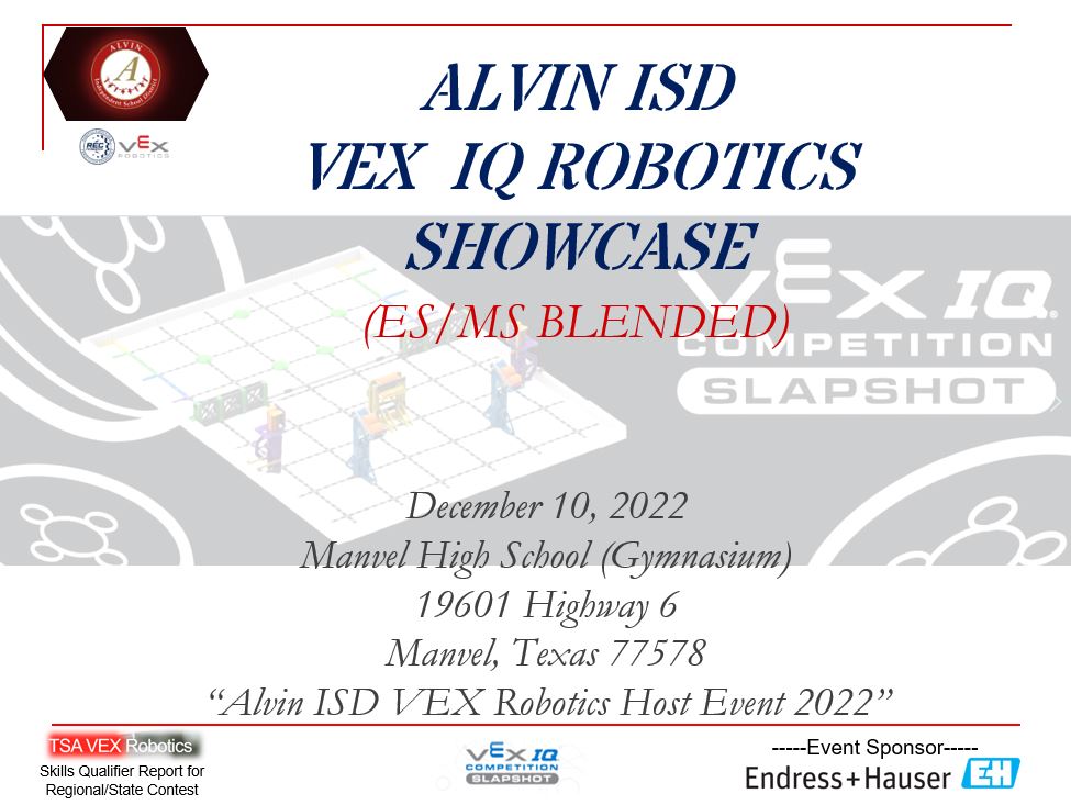 Alvin ISD VEX IQ Robotics Competition Showcase [Blended] : Robot Events